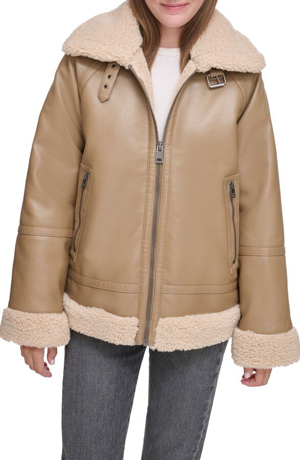 Levi's Relaxed Faux Shearling & Faux Leather Aviator Jacket - ShopStyle
