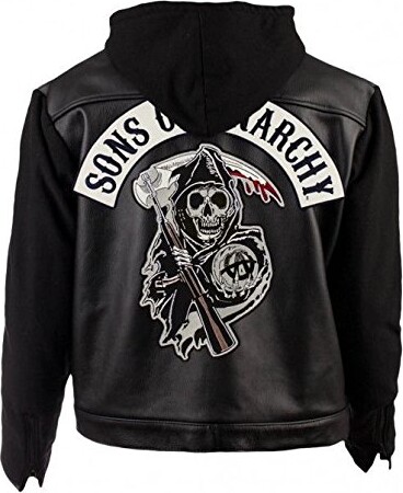 LP-FACON sons of anarchy hoodie - slim fit black leather jacket - sons ...