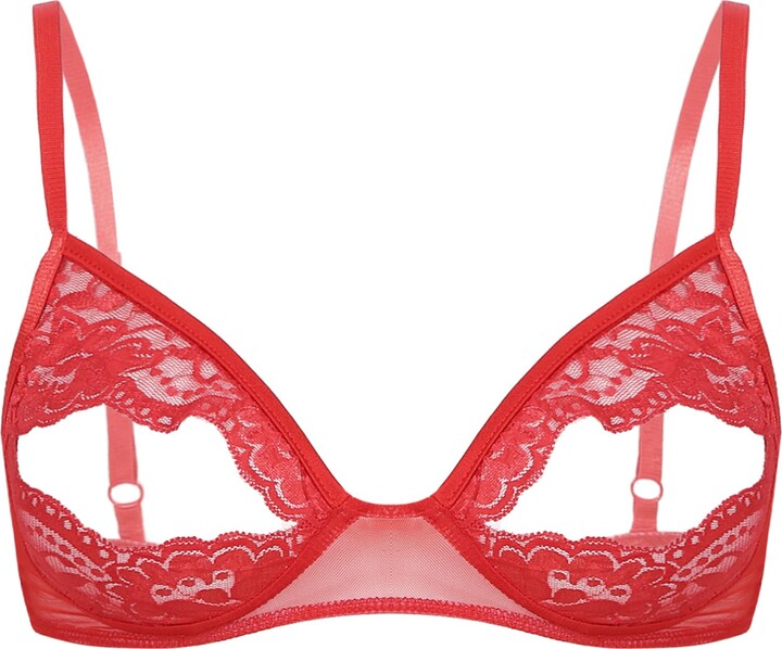 winying Women's Lace Embroidery Shelf Bras Bare Exposed Breasts Open ...
