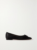 PORTE & PAIRE Bow-embellished Leather-trimmed Satin Ballet Flats ...