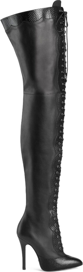 Gucci Harriet leather thigh-high boots - ShopStyle