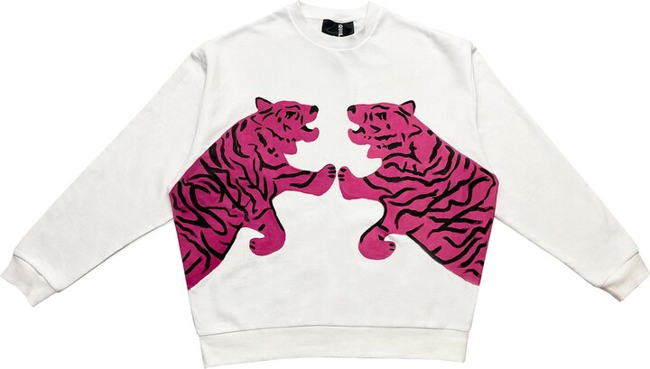 Quillattire Women's Unisex White Sweatshirt With Pink Tiger - ShopStyle ...