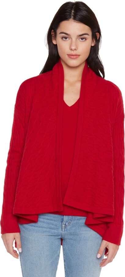 Jennie Liu Women's 100% Pure Cashmere 4-ply Cable-knit Drape-front Open ...