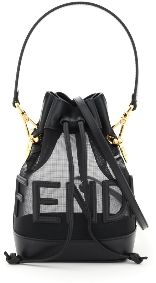 Fendi MON TRESOR NET BUCKET BAG SCRIPT OS Black Leather, Technical ...