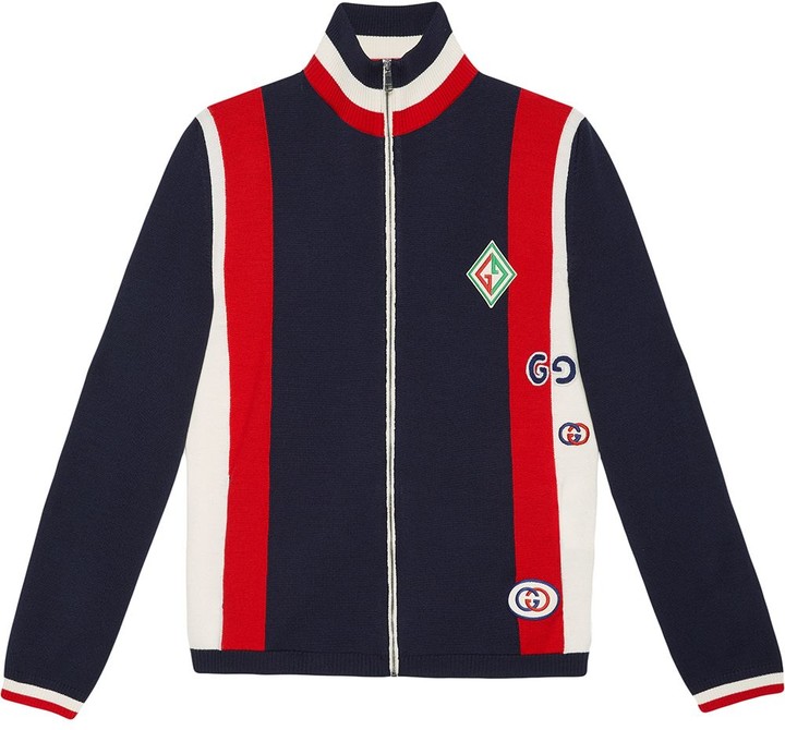 Gucci Wool knit bomber jacket with patches - ShopStyle