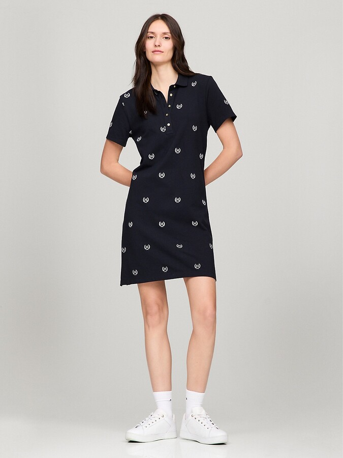 Tommy Hilfiger Women's Embroidered Allover Logo Polo Dress - Blue - L ...