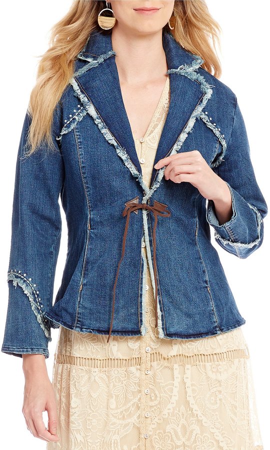 Reba Studded Distressed Denim Jacket - ShopStyle