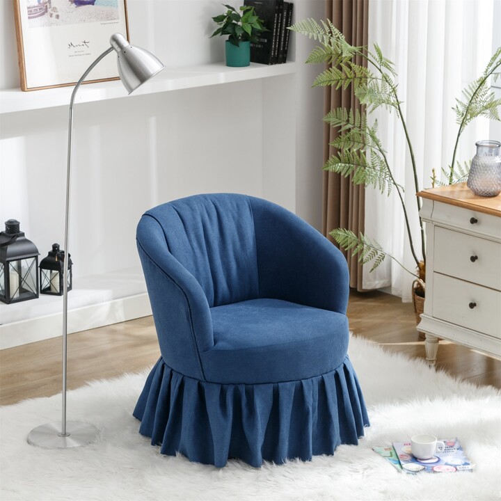 BESTCOSTY Linen Fabric Accent Swivel Chair with Pleated Skirt ...