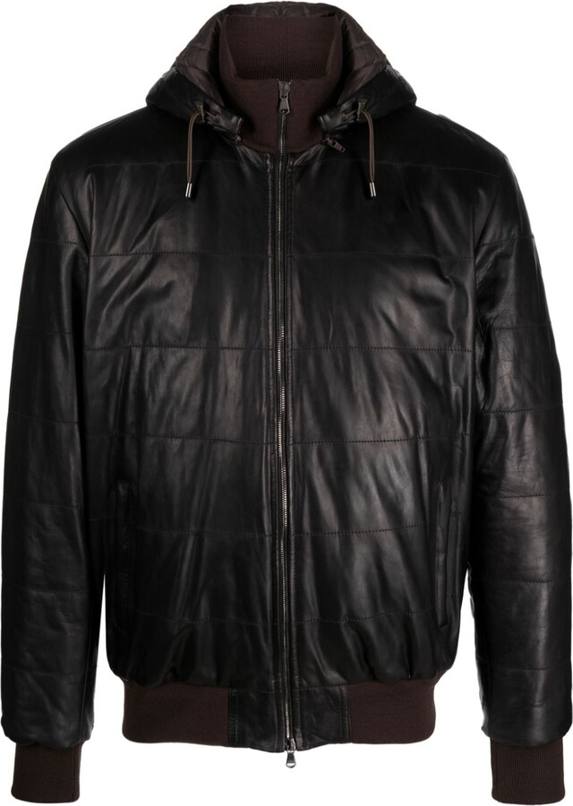 Barba Funnel-Neck Leather Hooded Jacket - ShopStyle