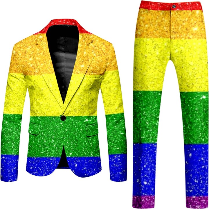 ZDSUHYIW Rainbow Suits 2-Piece Men's Slim Fit Suit Jacket Trousers ...