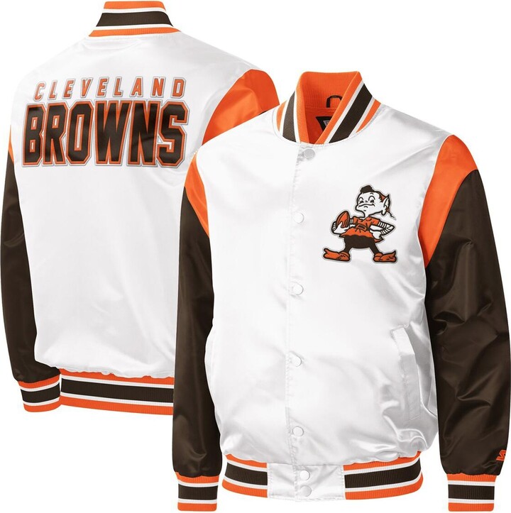 Men's Starter White Cleveland Browns Throwback Warm Up Pitch Satin Full ...