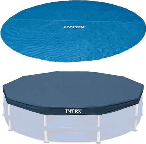 Intex 15 Foot Round Debris Cover and Vinyl Solar Cover for Above Ground ...