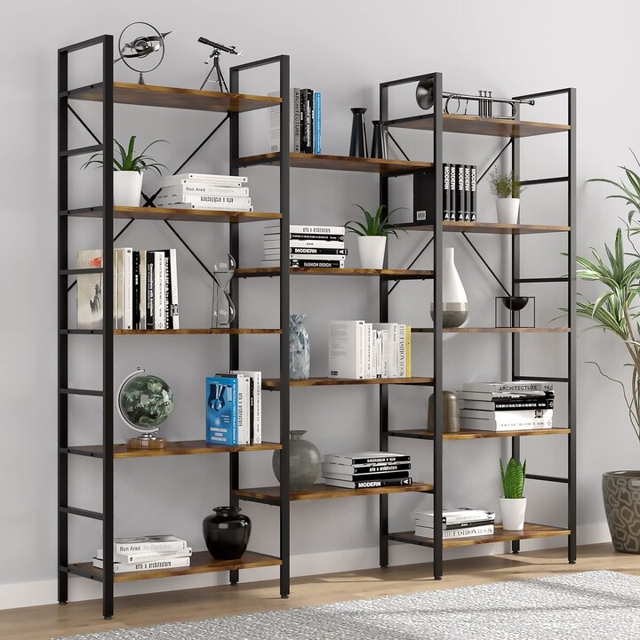 Howcool Bookcases and Bookshelves - Triple Wide 5 Tiers Corner ...