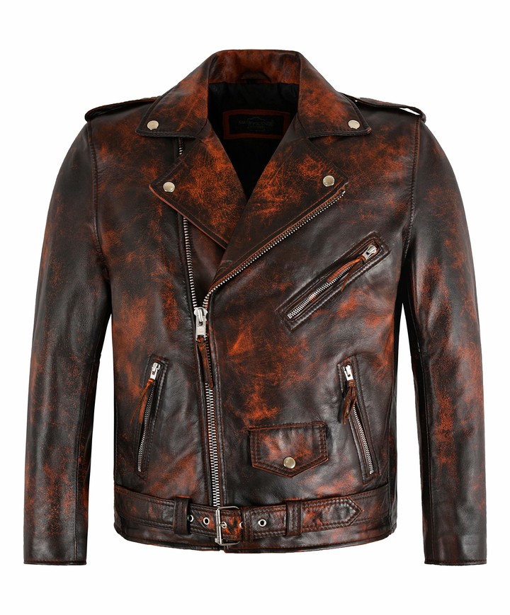 Smart Range Leather BRANDO Men's Leather Jacket Orange Rust Bikers ...