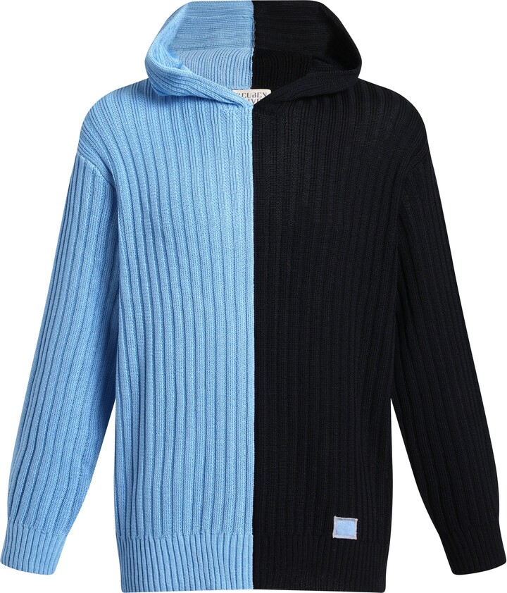 Reuben Oliver Men's Black / Blue Two-Toned Ribbed Hoodie - Black/Light ...