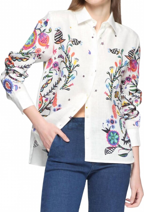 Vilagallo Tree Of Life Linen Shirt In White - ShopStyle
