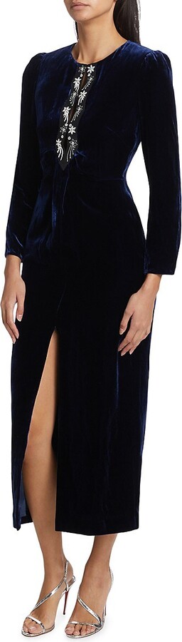 Saloni Velvet Embellished Midi Dress - ShopStyle