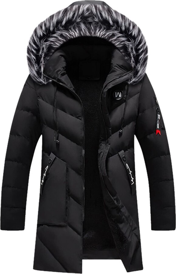 Generisch Men's Winter Coat Lined Men's Parka Winter Long Winter Jacket ...
