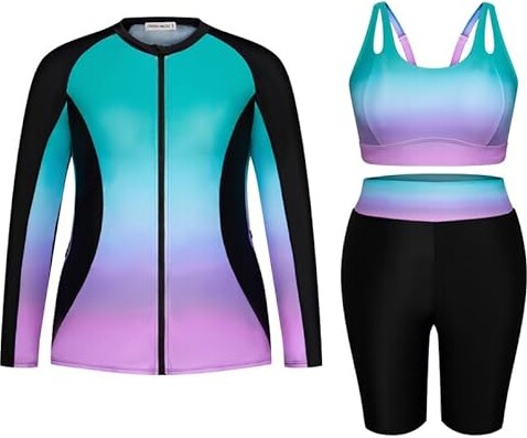 Hanna Nikole Women Swimming Costume Plus Size 3 Piece Long Sleeve Rash ...