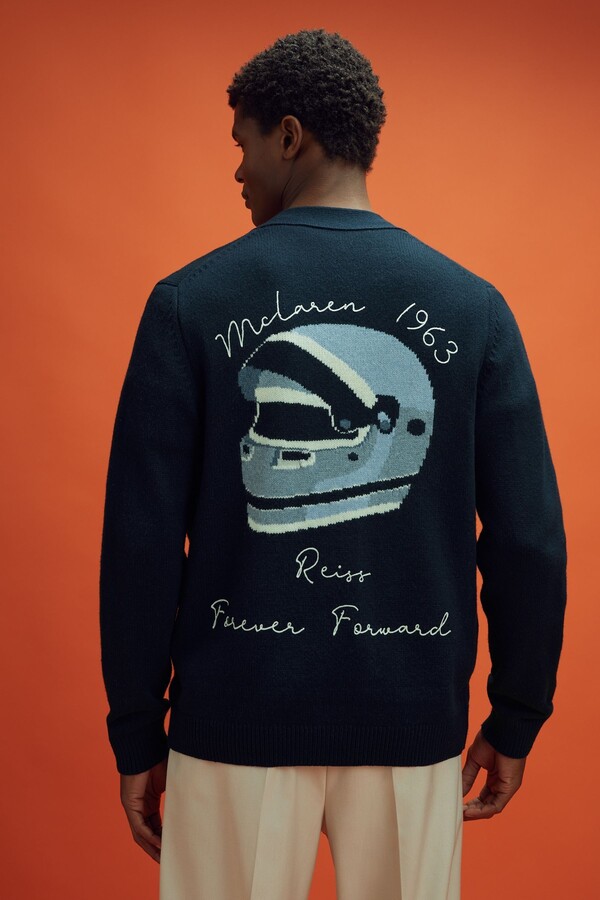 Reiss McLaren Reiss X McLaren F1 Team Stealth Navy Intarsia Cardigan, L ...