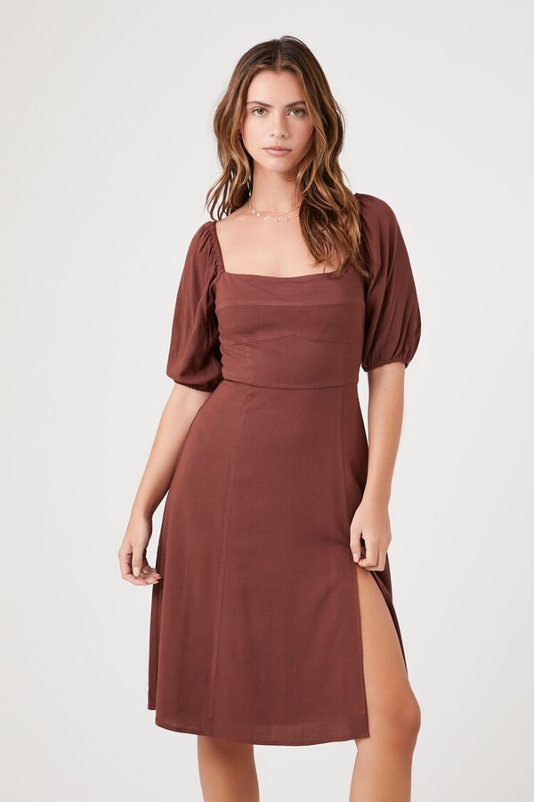 Forever 21 Puff-Sleeve Midi Dress - ShopStyle