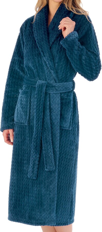 Slenderella Ladies Zig Zag Dressing Gown Soft Fleece Shawl Collar Wrap ...
