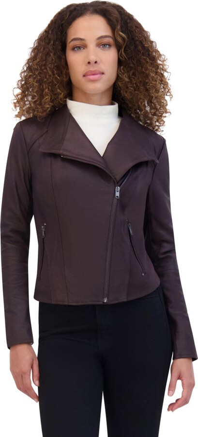 Andrew Marc Women's Felix Asymmetrical Moto Jacket With Wing Collar ...