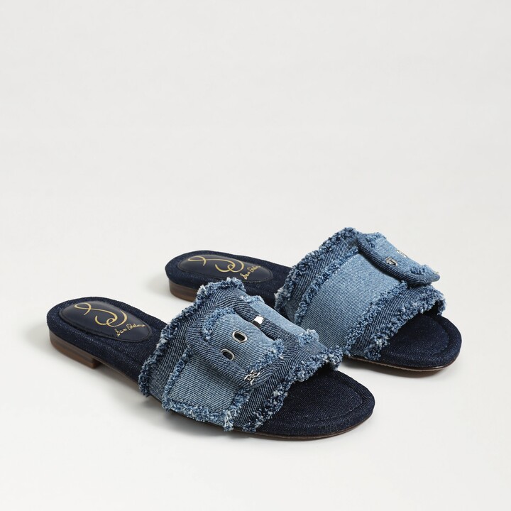 Sam Edelman Bambi Fray Slide Sandal Blue Multi Twill - ShopStyle