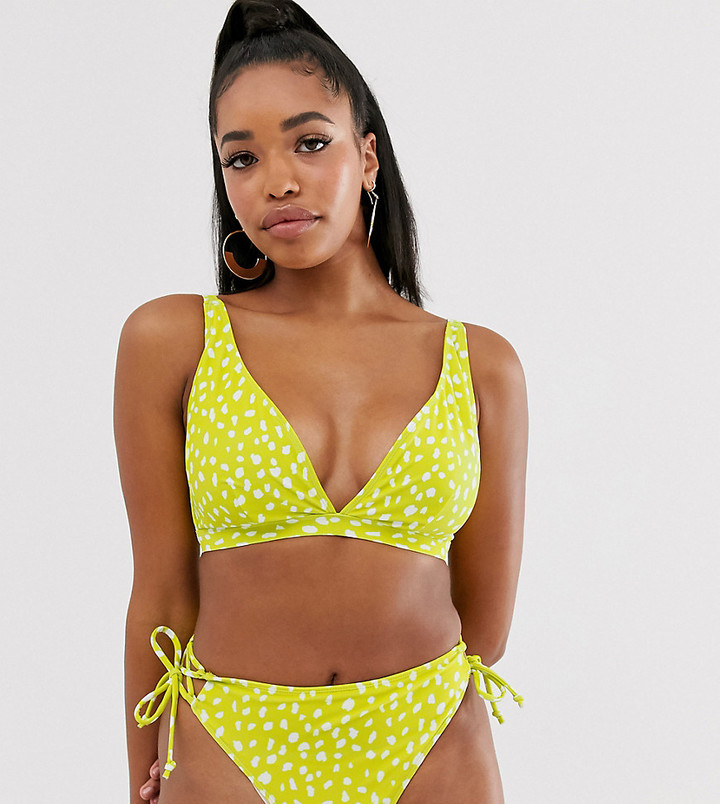 Peek & Beau Fuller Bust Exclusive Eco triangle bikini top in lime animal spot D - F Cup ...