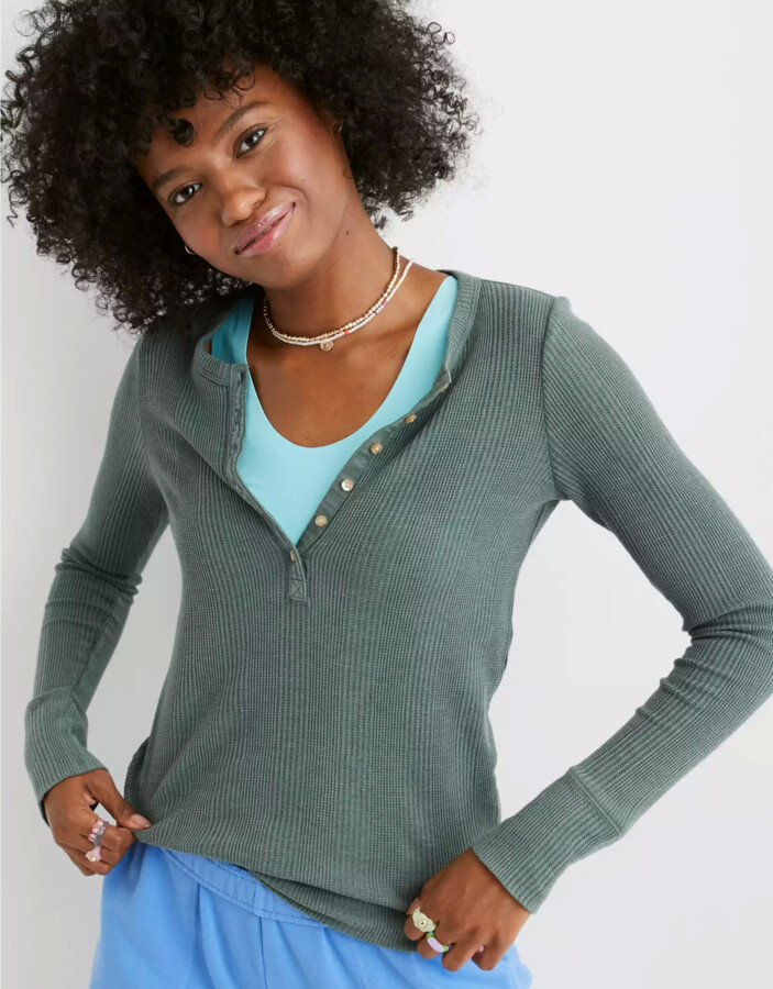 aerie Waffle Rib Long Sleeve Henley T-Shirt - ShopStyle Tops