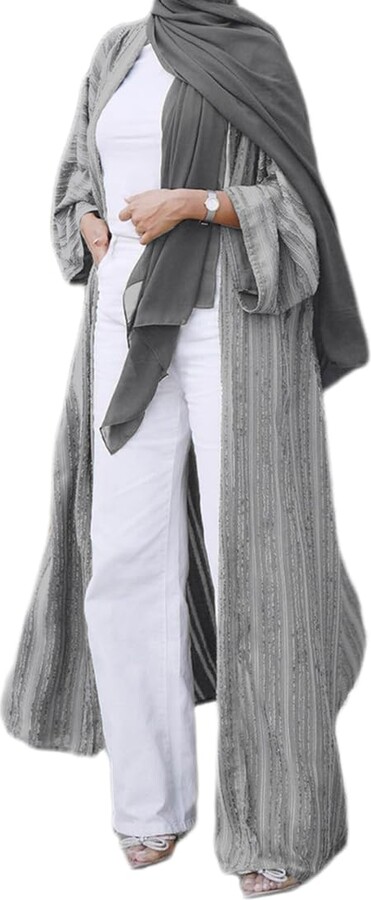 IBTOM CASTLE Muslim Abaya Dress Open Front Women Robe with Hijab Dubai ...