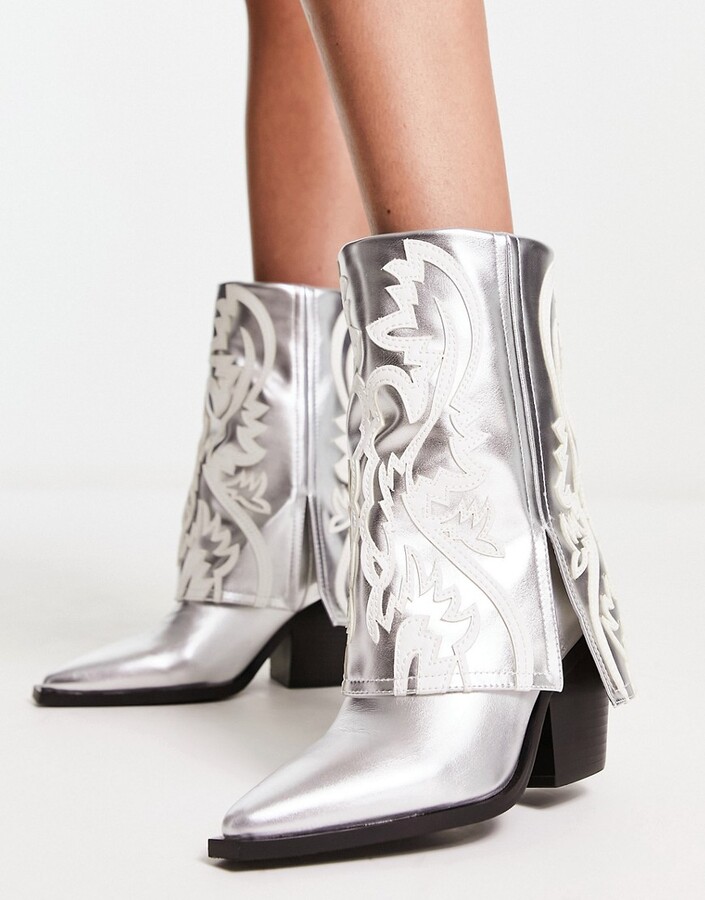 Azalea Wang Annabelle foldover western boot in silver - ShopStyle