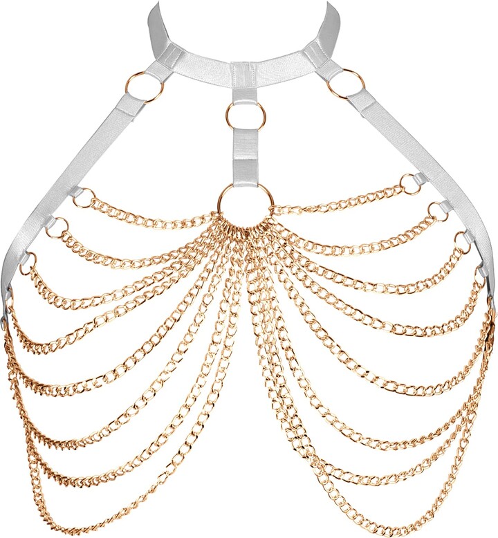 BANSSGOTH Plus Size Bra Chain Cupless Women's Body Harness Cupless ...