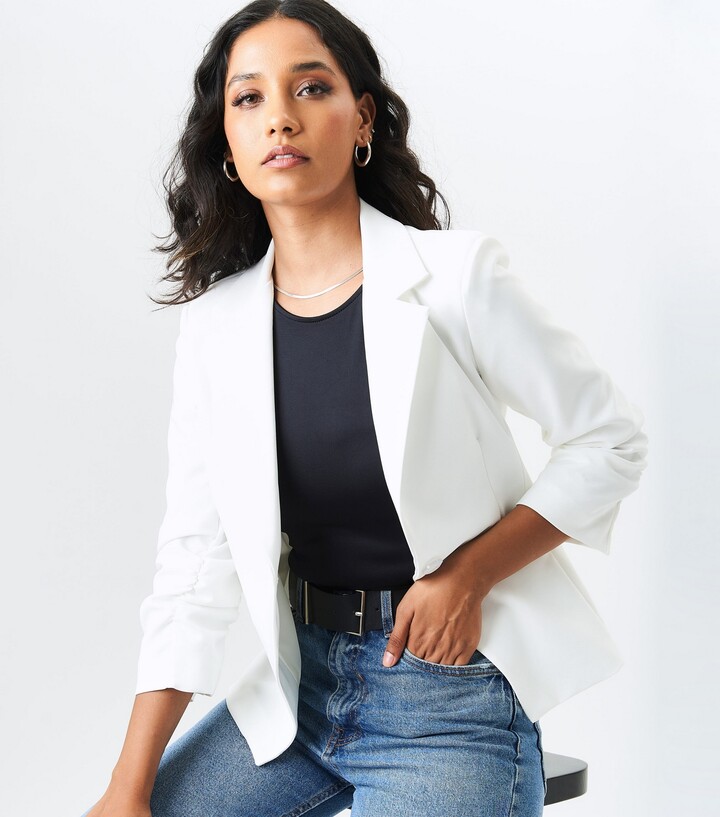 Women's Cream Ruched Blazer Gini London - ShopStyle