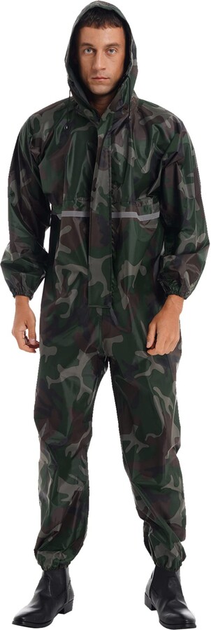 Oyolan Men's One Piece Waterproof Rainsuit Reflective Strip Full Body ...