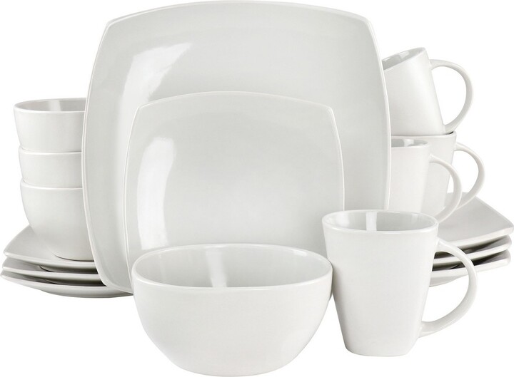 Gibson Soho Lounge Bright Shell 16 Piece Square Stoneware Dinnerware ...