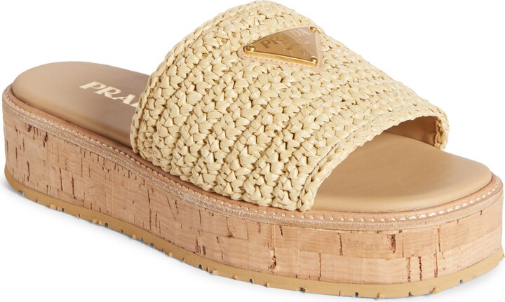Prada Raffia Platform Slide Sandal - ShopStyle