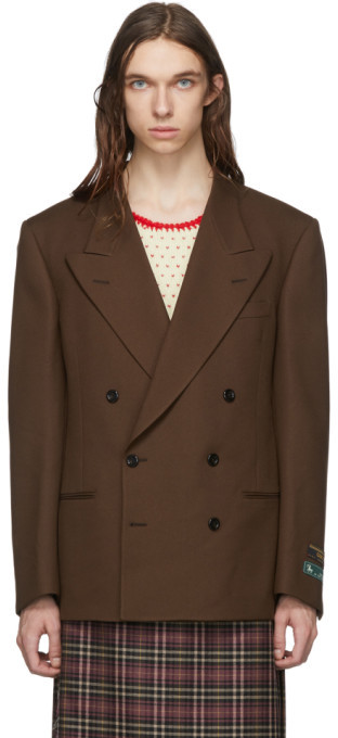 Gucci Brown Double-Breasted Fluid Blazer - ShopStyle