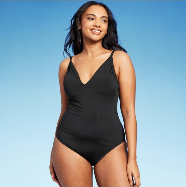 Womens V Neck Shirred Medium Coverage One Piece Swimsuit Kona Sol