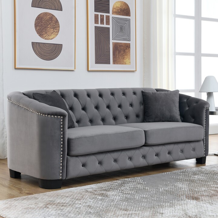 SUNMORYINC 3 Seater Sofa with Nailhead Arms - ShopStyle