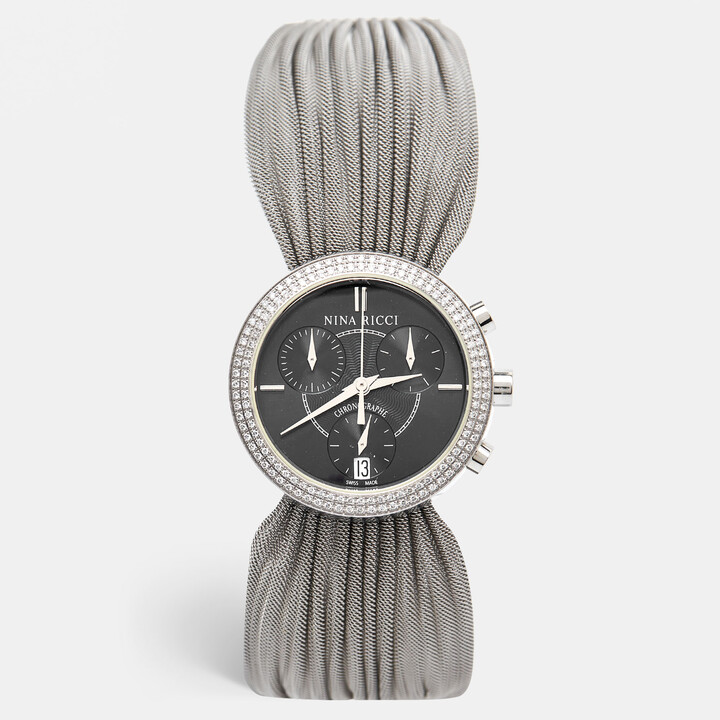 Nina Ricci Black Stainless Steel Diamond Chronograph N021.25 Women's ...