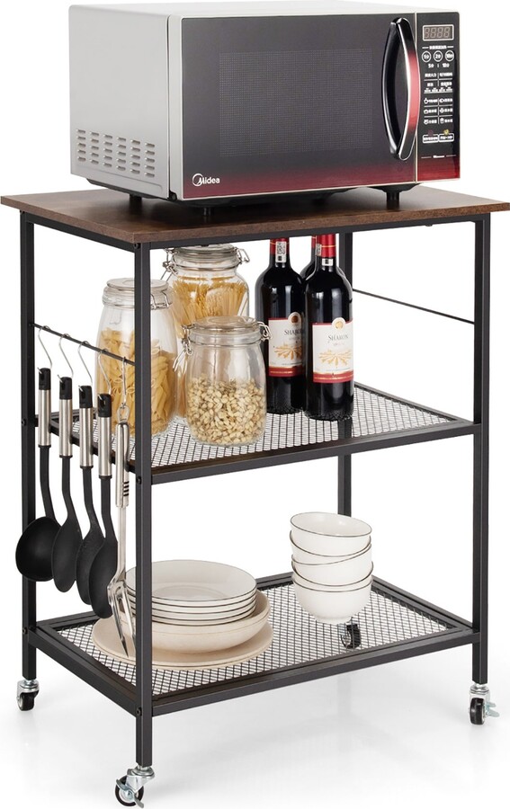 3 Tier Kitchen Rolling Microwave Cart Bar Service Cart with Wheels ...