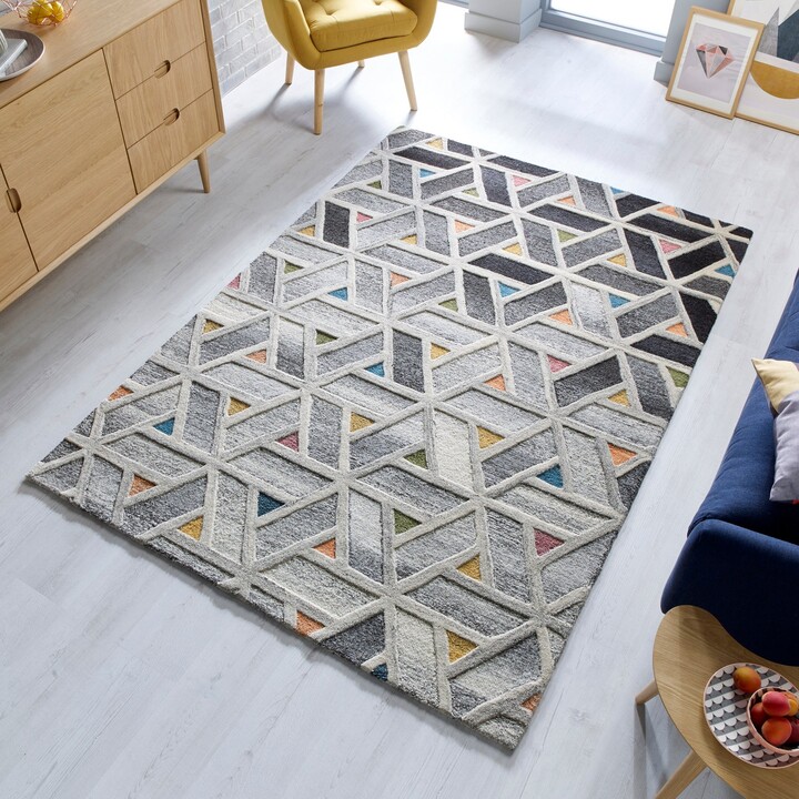 Dunelm River Geometric Rug Black, White and Yellow - ShopStyle