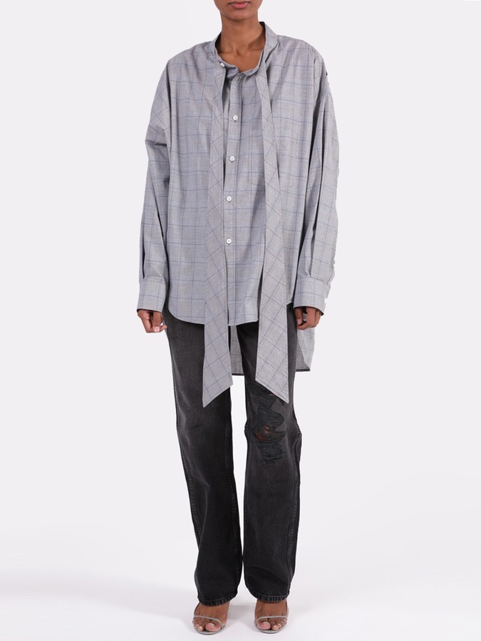 Balenciaga Over-sized Check Print Blouse - ShopStyle Tops