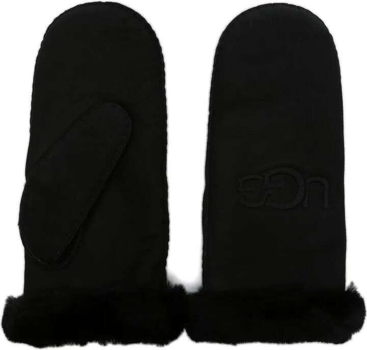 UGG Logo-Embroidered Shearling Mittens - ShopStyle Gloves