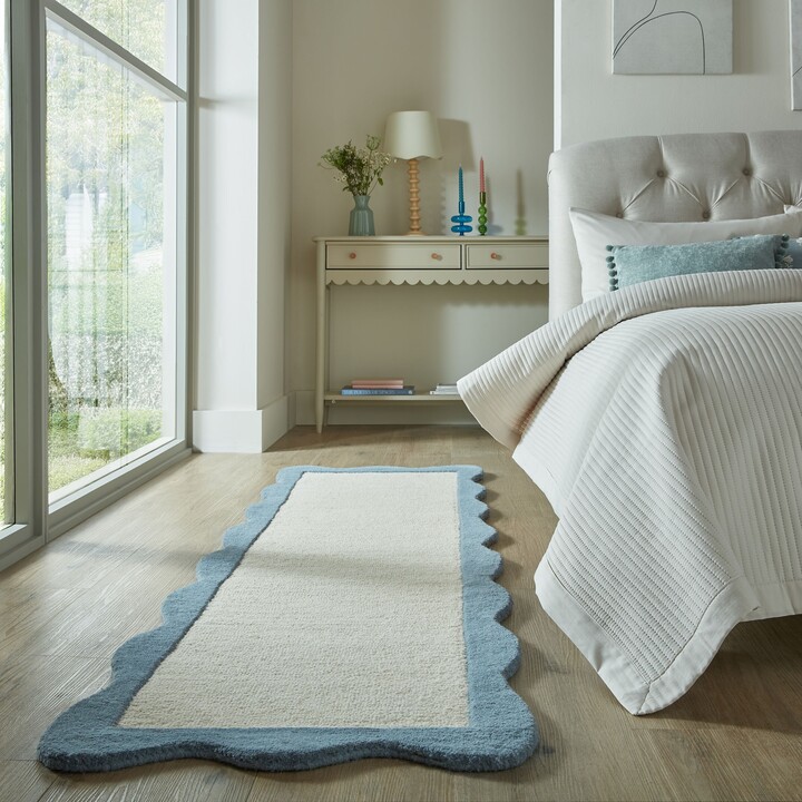 Dunelm Bonnie Scallop Border Wool Runner Blue - ShopStyle Hallway Rugs