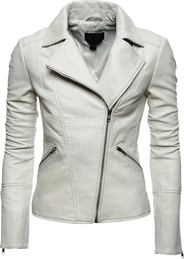 William Jacket Women's Soft Lambskin White Leather Jacket | Slim fit ...