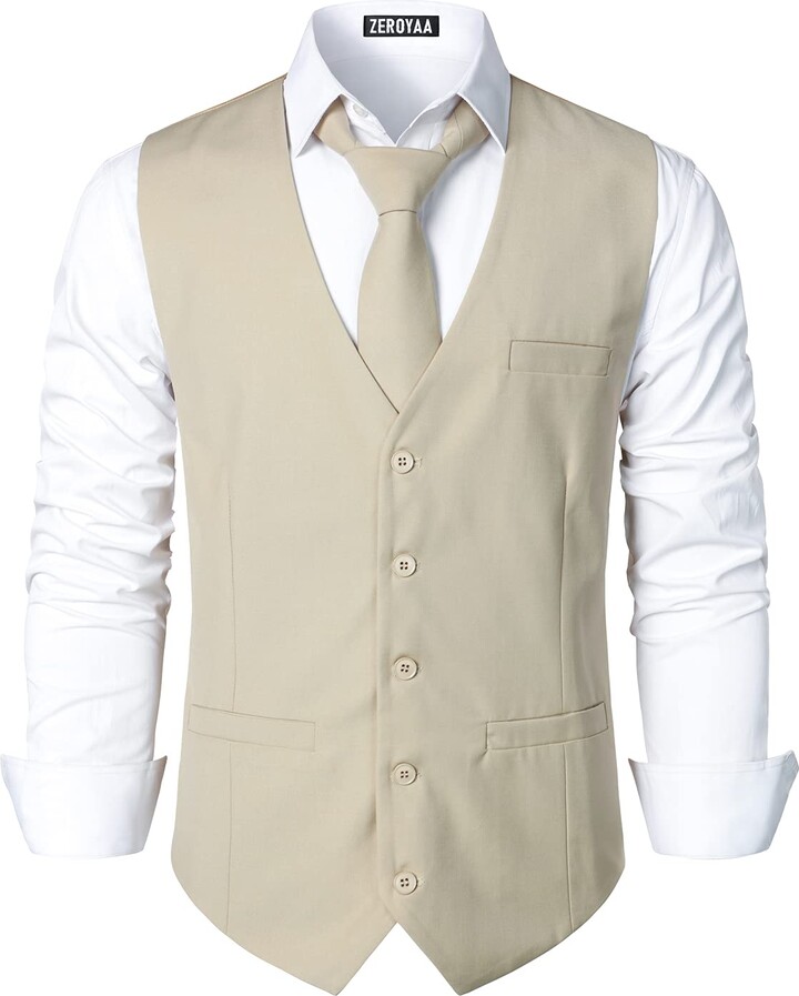 ZEROYAA Men's Hipster Urban Design 3 Pockets Business Formal Dress Vest ...