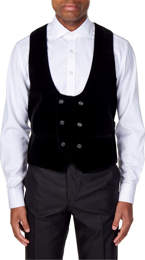 Xposed Mens Tim Black Soft Velvet Waistcoat Wedding Party Retro ...