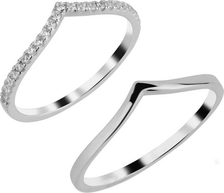 Spero London Sterling Silver Wishbone Stacker V Ring Set - Grey - ShopStyle